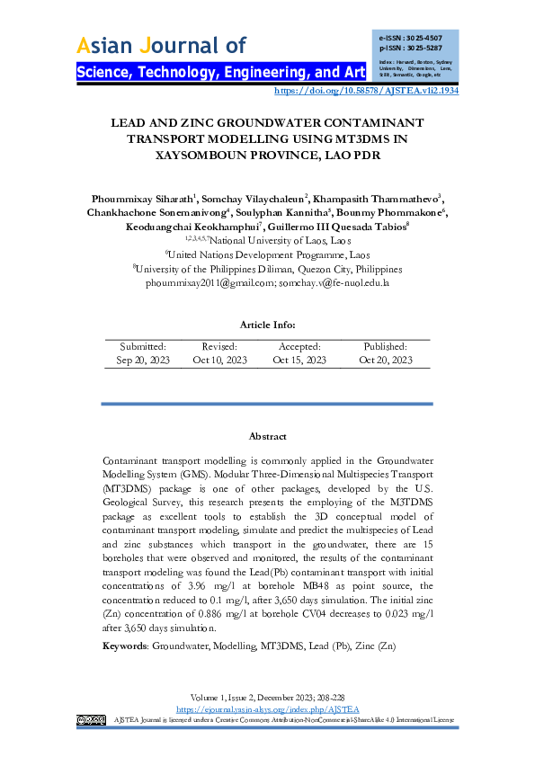 (PDF) Lead and Zinc Groundwater Contaminant Transport Modelling Using ...