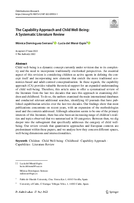 (PDF) The Capability Approach and Child Well-Being: A Systematic Literature Review