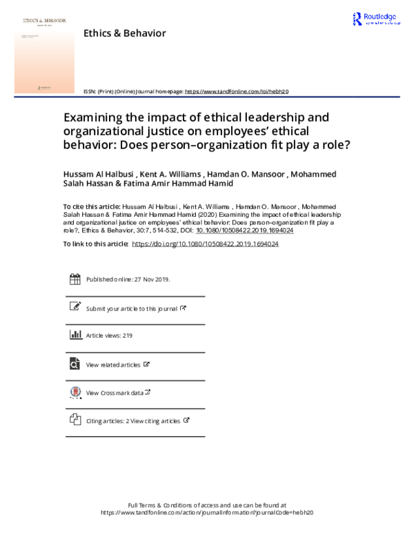 (PDF) Examining the impact of ethical leadership and organizational ...