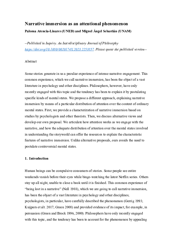 (PDF) Narrative immersion as an attentional phenomenon