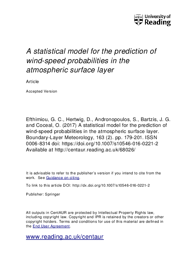 (PDF) A Statistical Model for the Prediction of Wind-Speed Probabilities in the Atmospheric ...