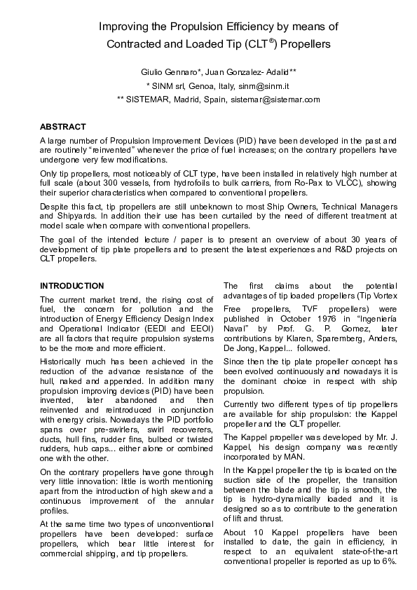 (PDF) Improving the Propulsion Efficiency by means of Contracted and ...