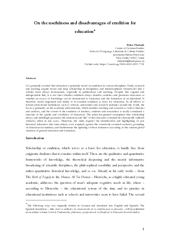 (PDF) On the usefulness and disadvantages of erudition for education