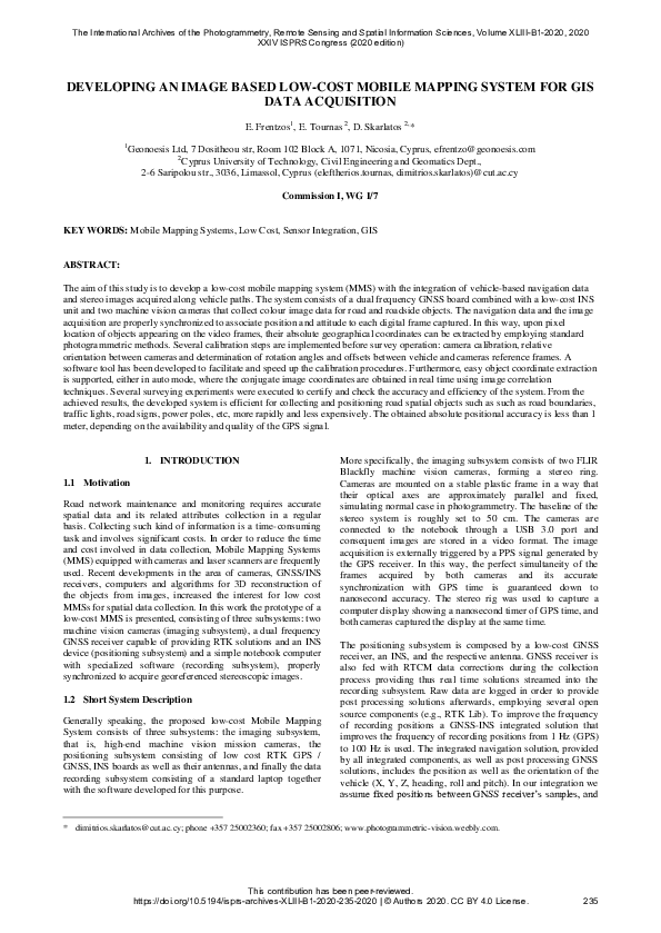 (PDF) Developing an Image Based Low-Cost Mobile Mapping System for Gis Data Acquisition