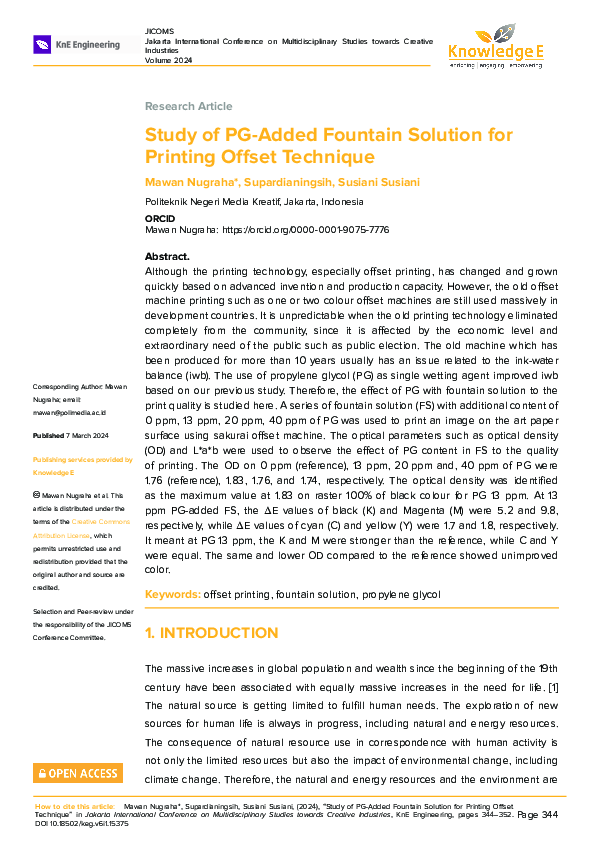 (PDF) Study of PG-Added Fountain Solution for Printing Offset Technique