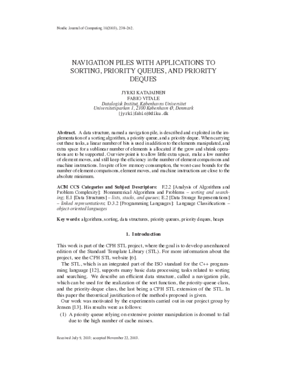 (PDF) Navigation piles with applications to sorting, priority queues ...