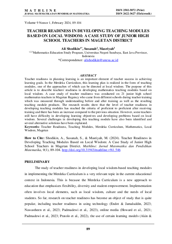 (PDF) Teacher Readiness in Developing Teaching Modules Based on Local ...