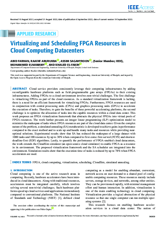 (PDF) Virtualizing and Scheduling FPGA Resources in Cloud Computing Datacenters