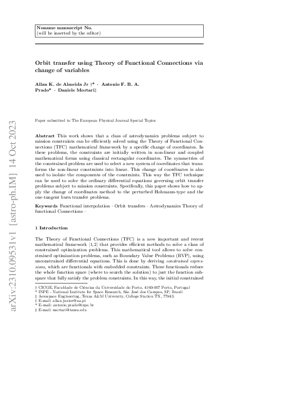 (PDF) Orbit transfer using Theory of Functional Connections via change ...