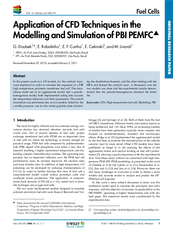 (PDF) Application of CFD Techniques in the Modelling and Simulation of PBI PEMFC | Efraim ...