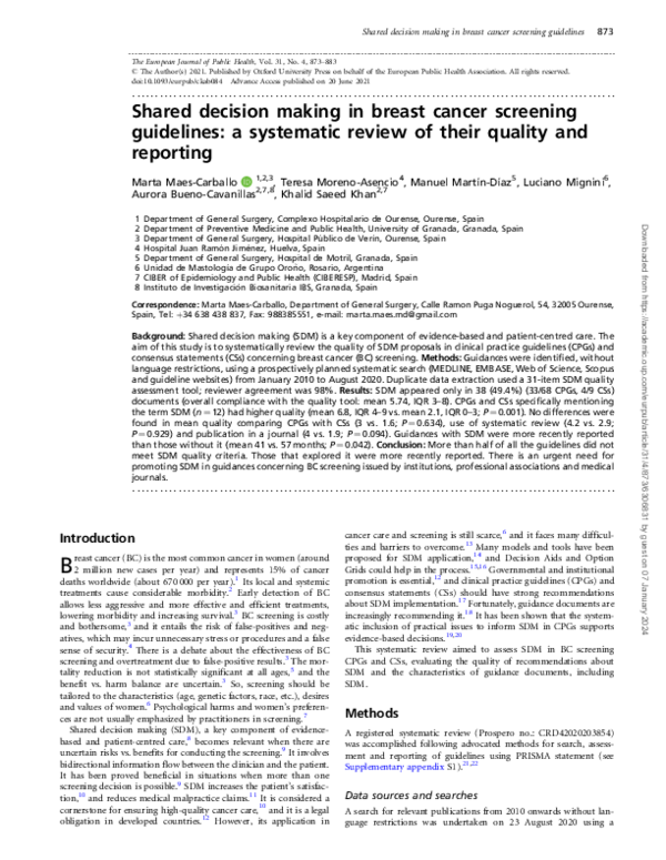 (PDF) Shared decision making in breast cancer screening guidelines: a ...