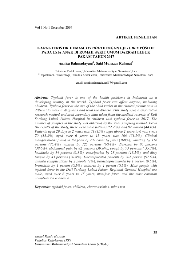 (PDF) Karakteristik Demam Typoid Dengan Uji Tubex Positif Pada Usia ...