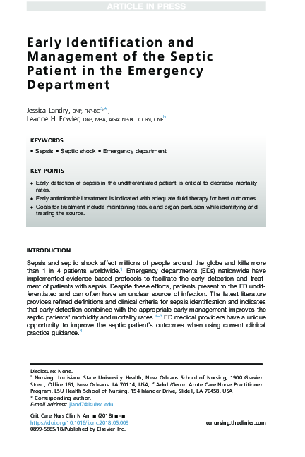 (PDF) Early Identification and Management of the Septic Patient in the Emergency Department