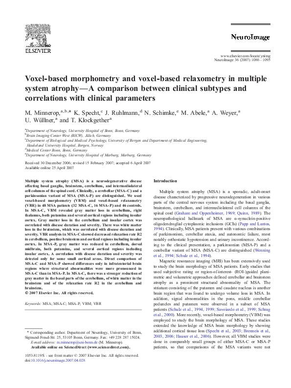 (PDF) Voxel-based morphometry and voxel-based relaxometry in multiple system atrophy—A ...