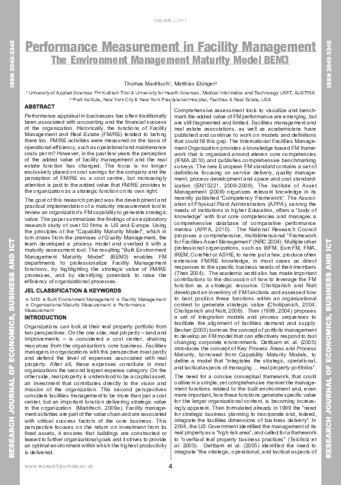 (PDF) Performance Measurement In Facility Management The Environment ...