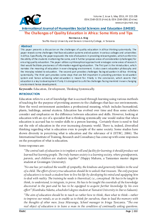 (PDF) International Journal of Humanities Social Sciences and Education (IJHSSE) The Challenges ...