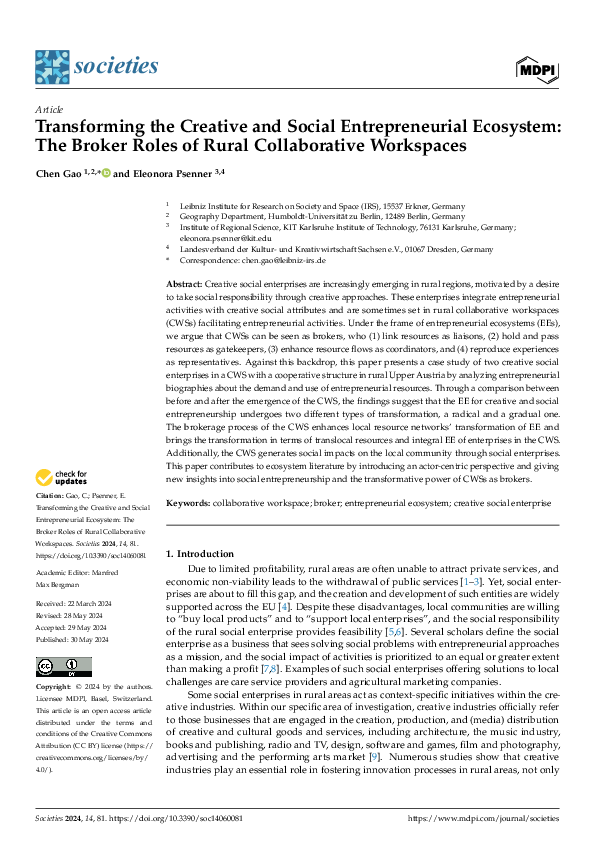 (PDF) Transforming the Creative and Social Entrepreneurial Ecosystem ...