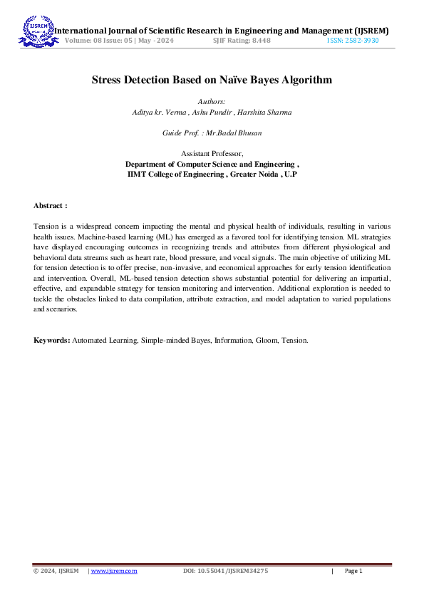 (PDF) Stress Detection Based on Naïve Bayes Algorithm