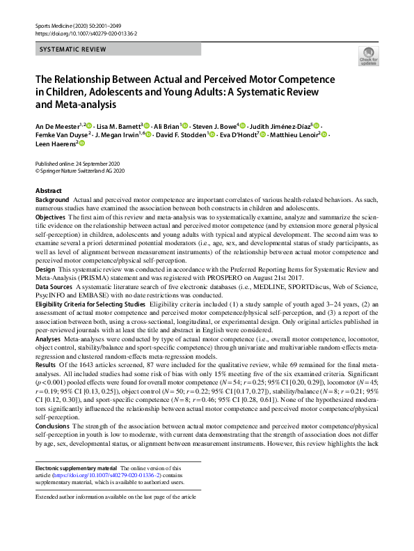 (PDF) The Relationship Between Actual and Perceived Motor Competence in Children, Adolescents ...