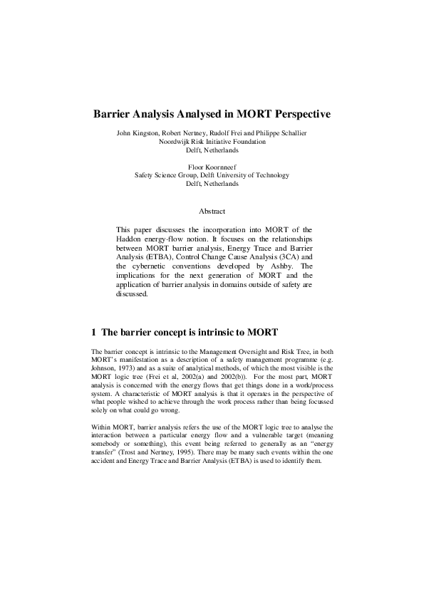 (PDF) Barrier Analysis Analysed in MORT Perspective