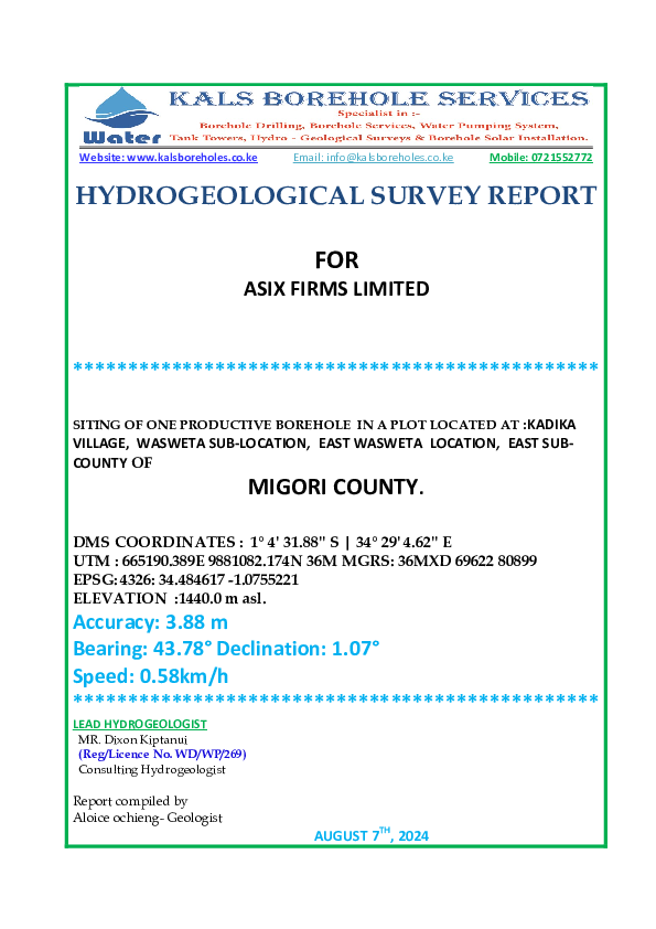 (PDF) HYDROGEOLOGICAL SURVEY REPORT FOR ASIX FIRMS LIMITED