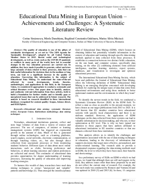 (PDF) Educational Data Mining in European Union – Achievements and Challenges: A Systematic ...