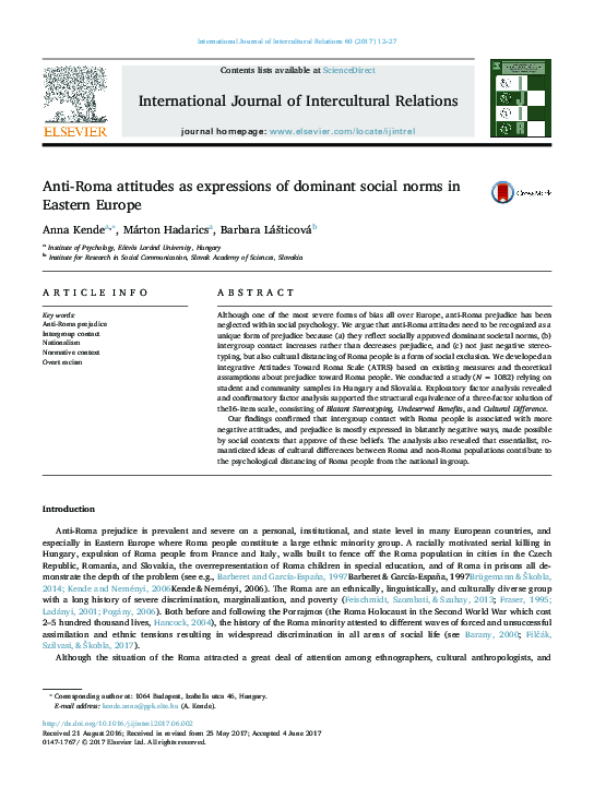 (PDF) Anti-Roma attitudes as expressions of dominant social norms in ...