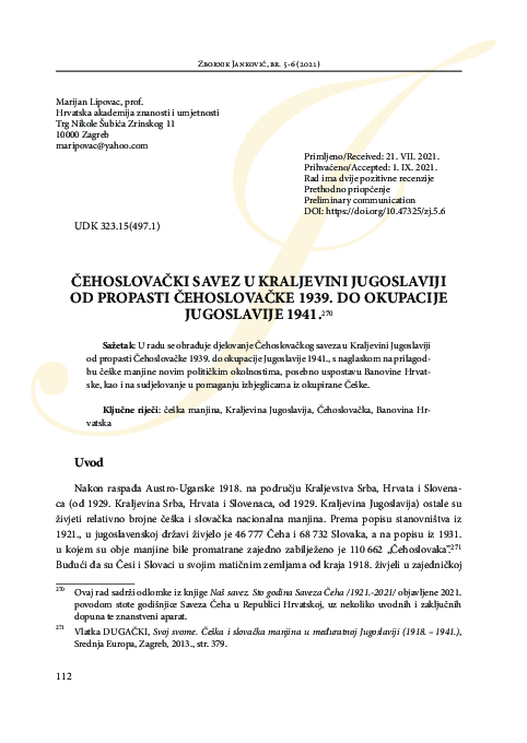 (PDF) The Czechoslovak Union in the Kingdom of Yugoslavia from the ...