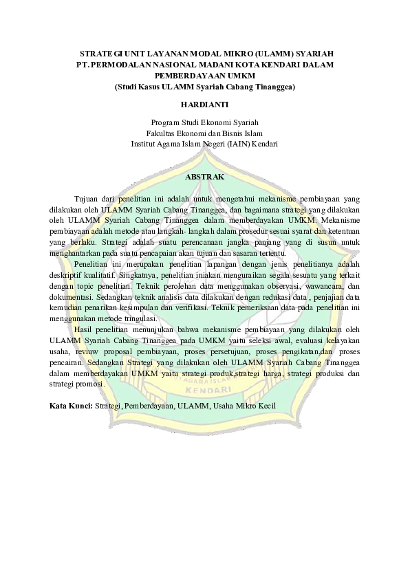 (PDF) STRATEGI UNIT LAYANAN MODAL MIKRO (ULAMM) SYARIAH PT. PERMODALAN ...