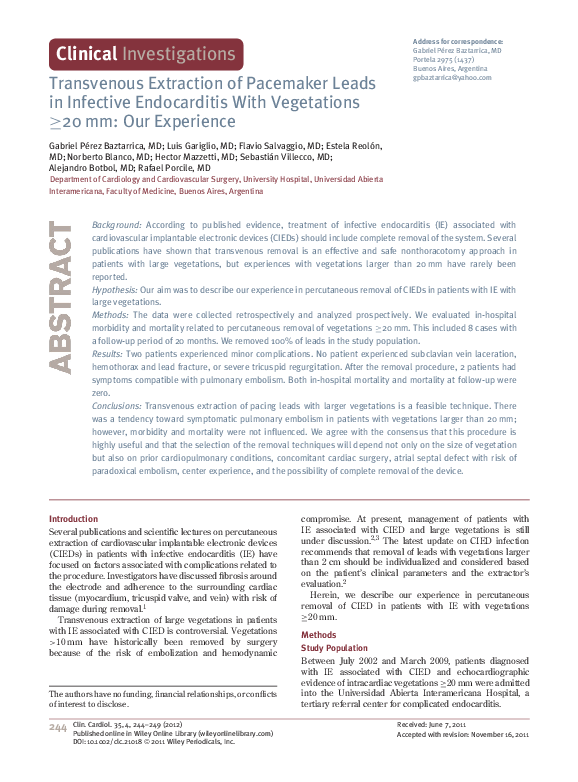 (PDF) Transvenous Extraction of Pacemaker Leads in Infective ...