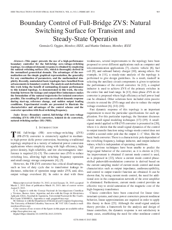 (PDF) Boundary Control of Full-Bridge ZVS: Natural Switching Surface for Transient and Steady ...