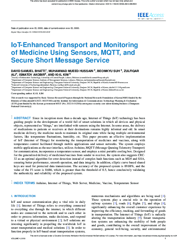 Pdf Iot Enhanced Transport And Monitoring Of Medicine Using Sensors Mqtt And Secure Short