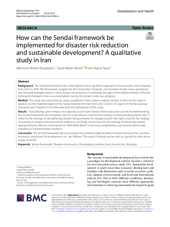 (PDF) How can the Sendai framework be implemented for disaster risk ...