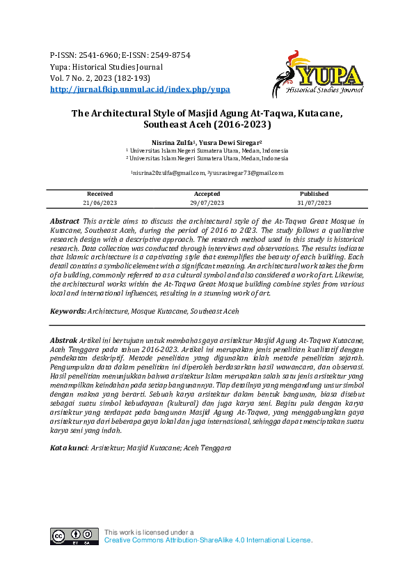 (PDF) The Architectural Style of Masjid Agung At-Taqwa, Kutacane ...