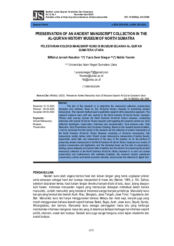 (PDF) Preservation of an Ancient Manuscript Collection in the Al-Qur'An ...