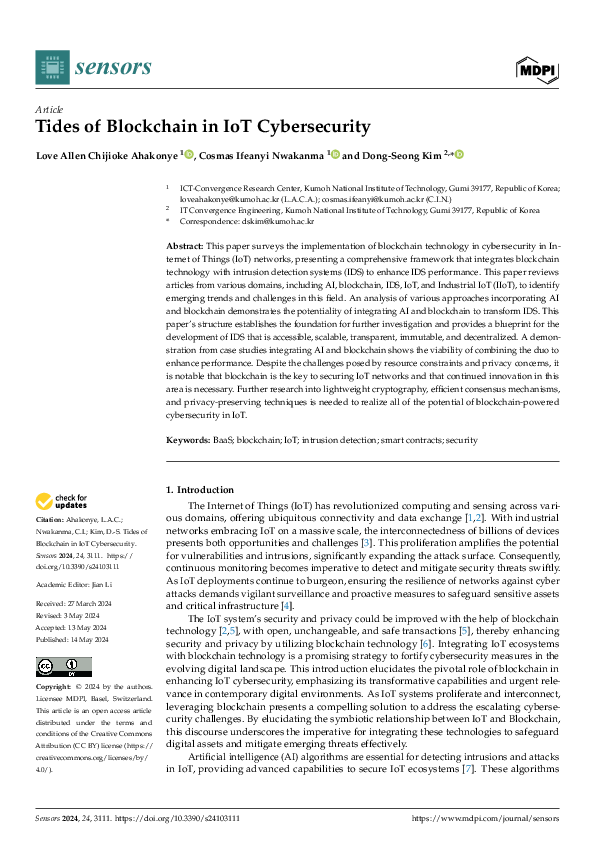 (PDF) Tides of Blockchain in IoT Cybersecurity