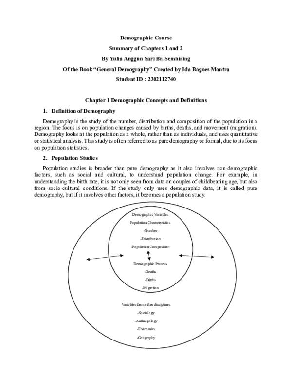 (PDF) Summary Chapter 1&2 of the Book “General Demography” Created by ...