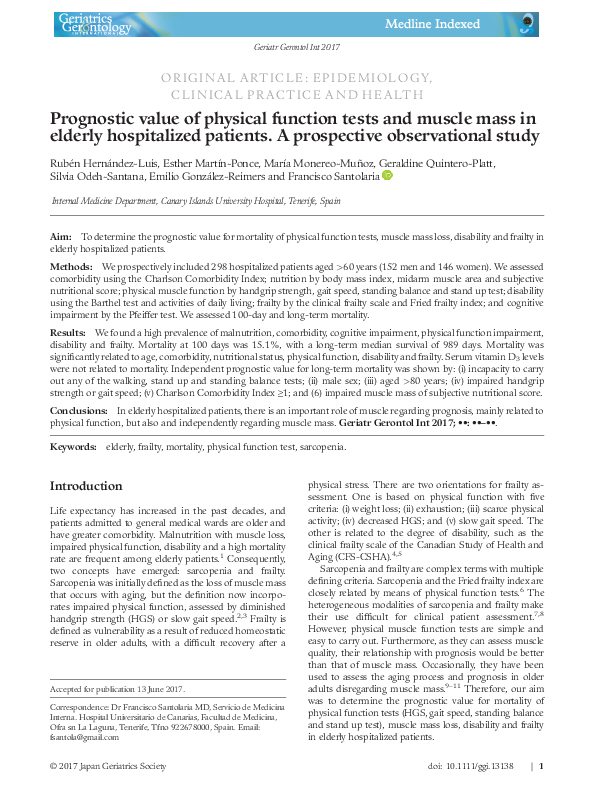 (PDF) Prognostic value of physical function tests and muscle mass in ...