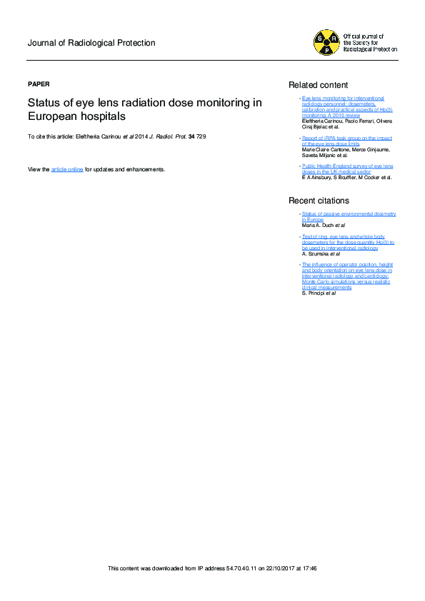(PDF) Status of eye lens radiation dose monitoring in European hospitals