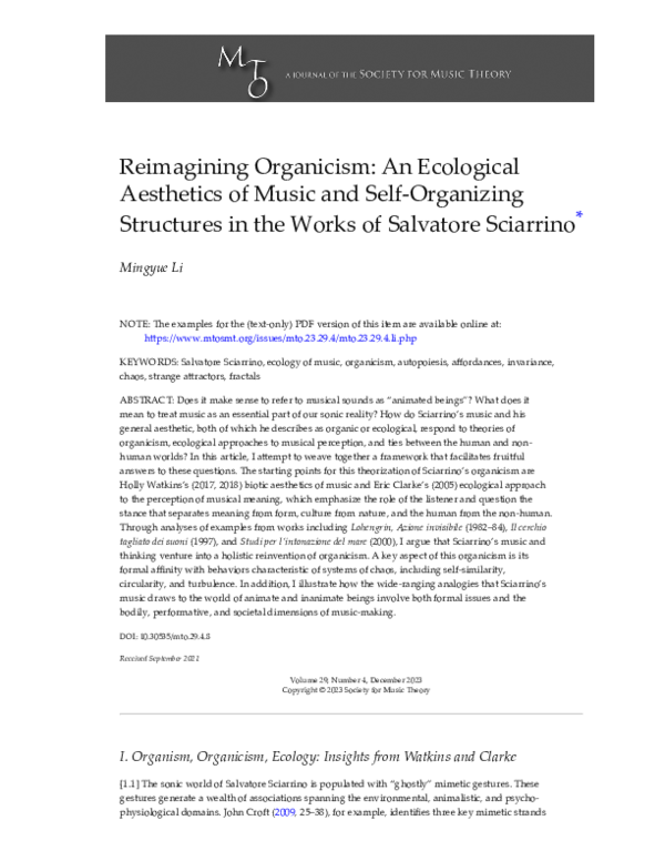 (PDF) Reimagining Organicism: An Ecological Aesthetics of Music and ...