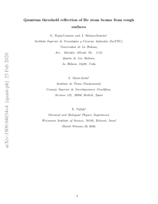 (PDF) Quantum threshold reflection of He-atom beams from rough surfaces