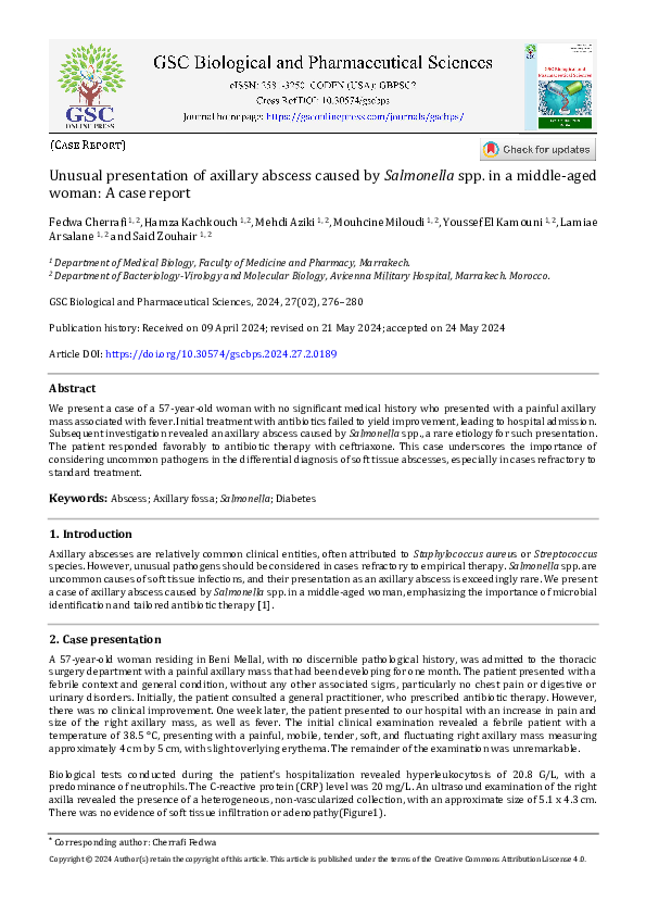 (PDF) Unusual presentation of axillary abscess caused by Salmonella spp ...
