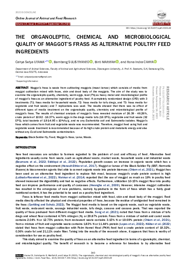 (PDF) The organoleptic, chemical and microbiological quality of maggot ...