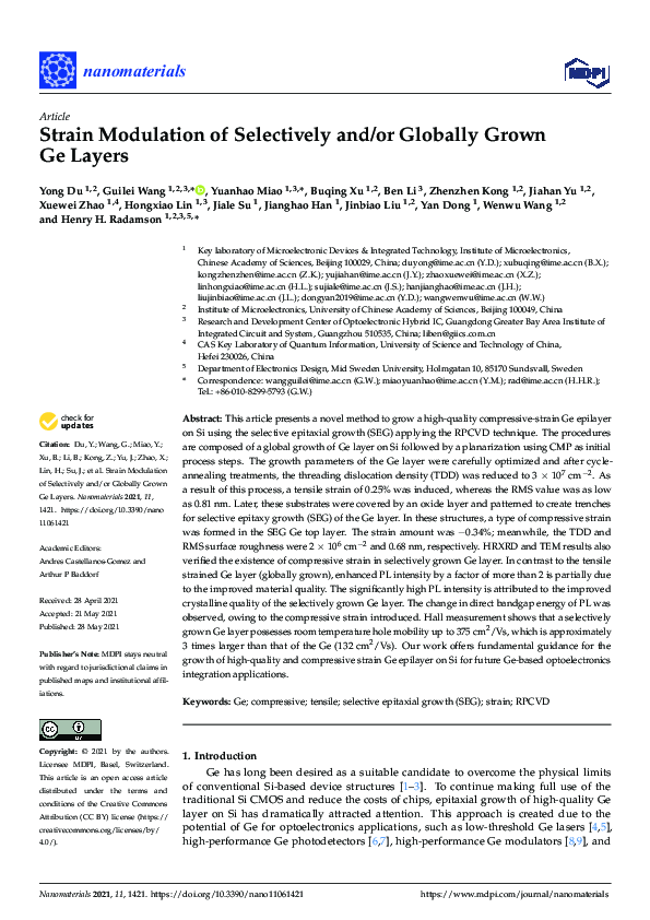 (PDF) Strain Modulation of Selectively and/or Globally Grown Ge Layers