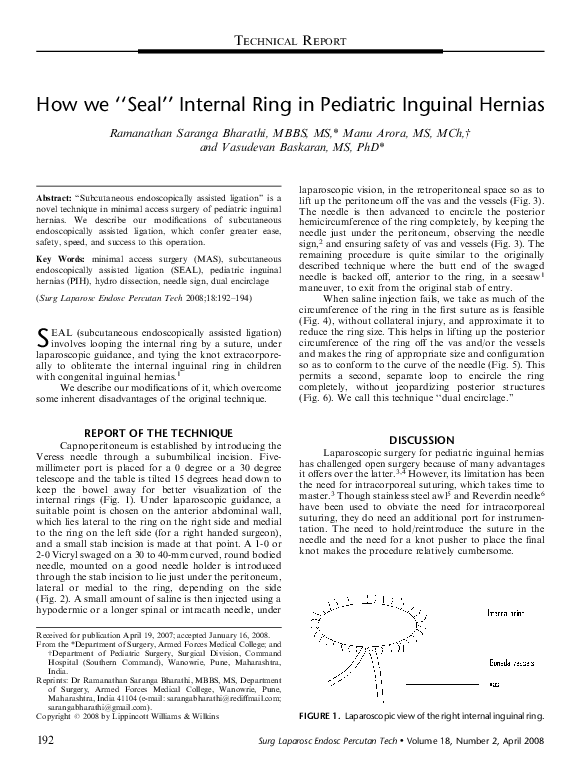(PDF) How we “Seal” Internal Ring in Pediatric Inguinal Hernias