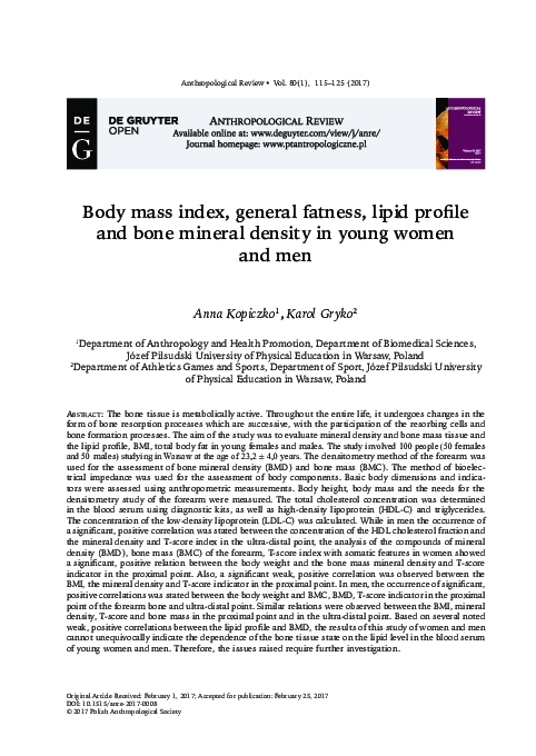 (PDF) Body mass index, general fatness, lipid profile and bone mineral ...
