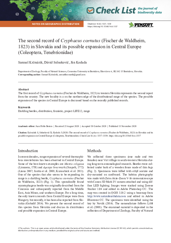 (PDF) The second record of Cryphaeus cornutus (Fischer de Waldheim ...