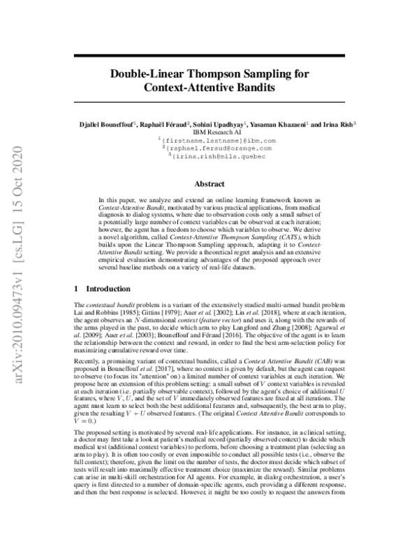 (PDF) Double-Linear Thompson Sampling for Context-Attentive Bandits | Yasaman Khazaeni ...