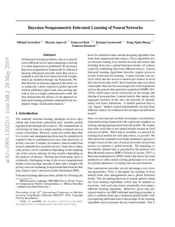 (PDF) Bayesian Nonparametric Federated Learning of Neural Networks