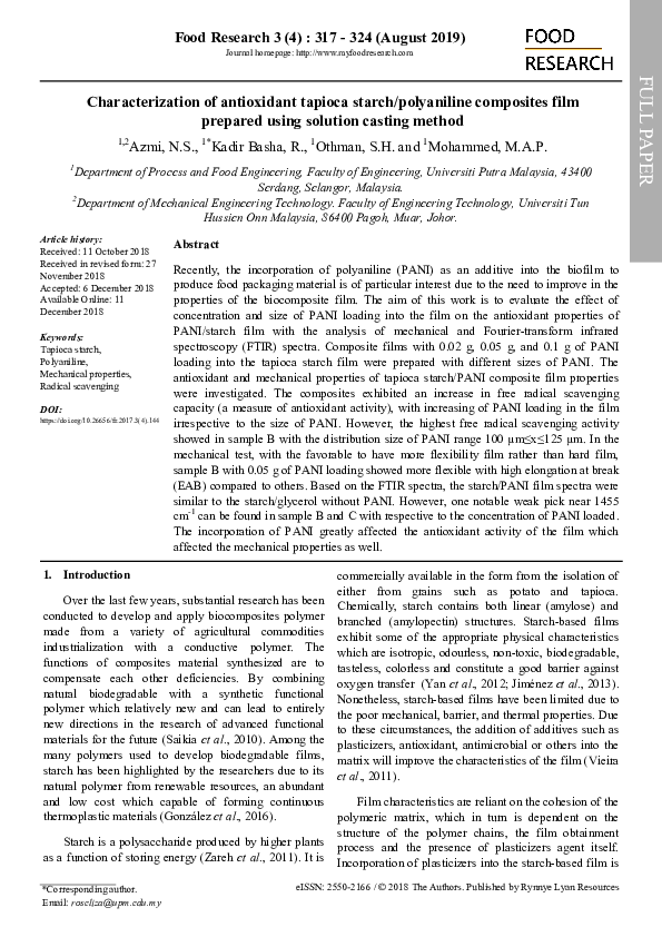 (PDF) Characterization of antioxidant tapioca starch/polyaniline ...